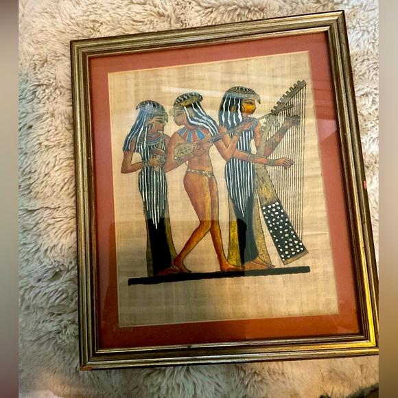 Art | Authentic Vintage Egyptian Papyrus Painting Framed 3 Musicians | Poshmark